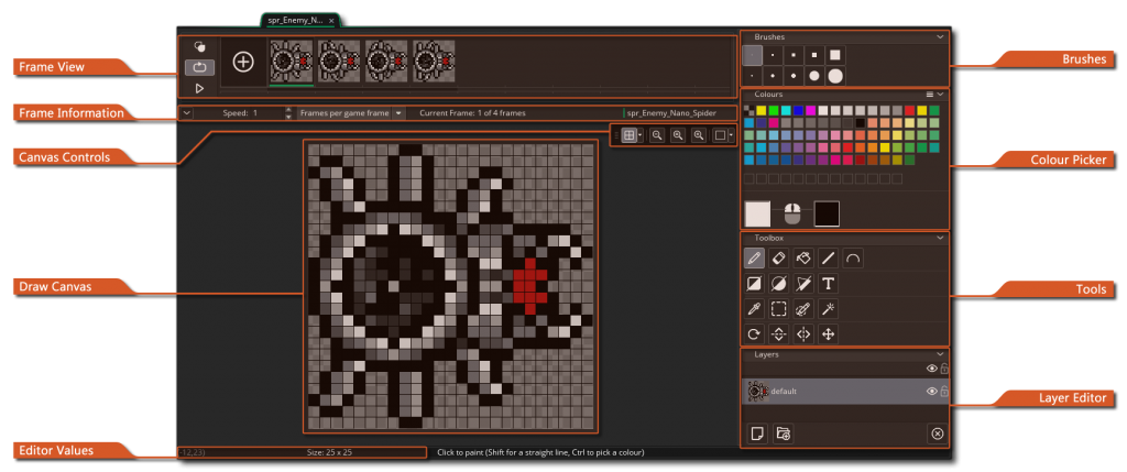 El editor de imágenes de Game Maker Studio 2